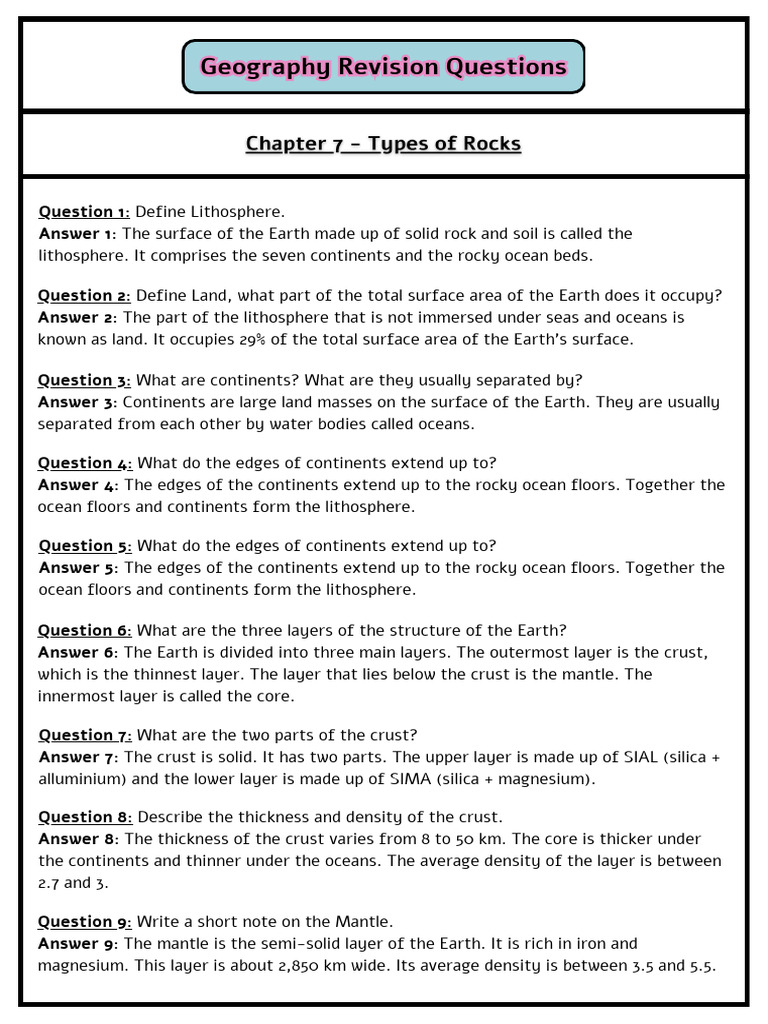 Types of Rocks - Grade 7 Notes | PDF | Rock (Geology) | Igneous Rock