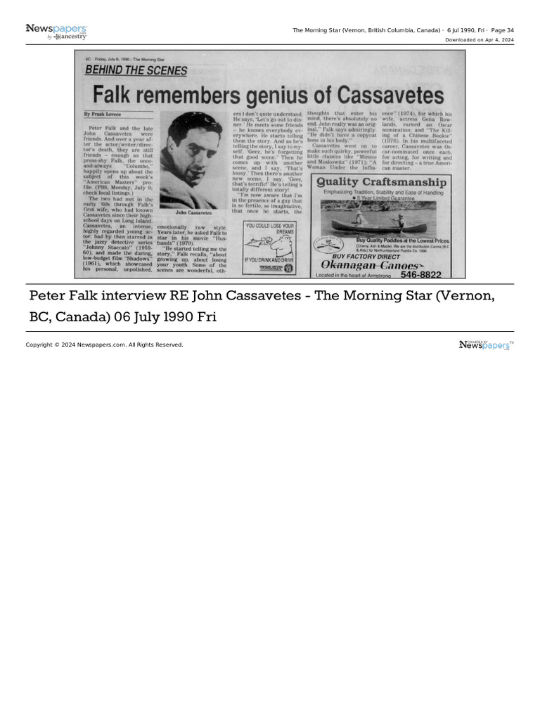 Peter Falk Interview Re: John Cassavetes | PDF | Travel | Religion ...