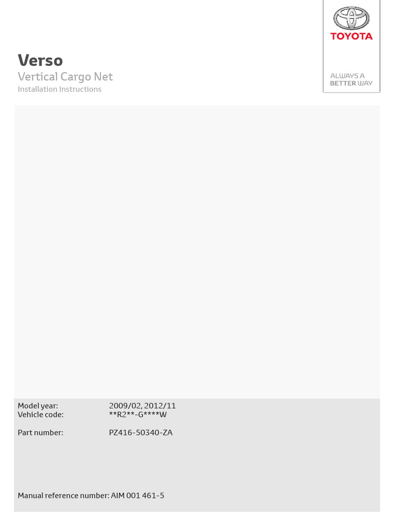 Verso Vertical Cargo Net PZ416 50340 ZA AIM 001 461-5 | PDF ...