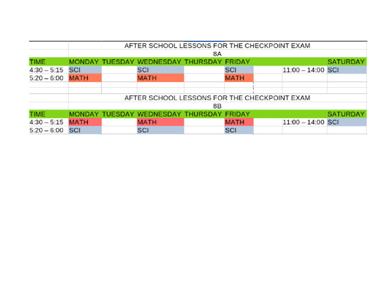 After School Check Point Preparation TIMETABLE | PDF