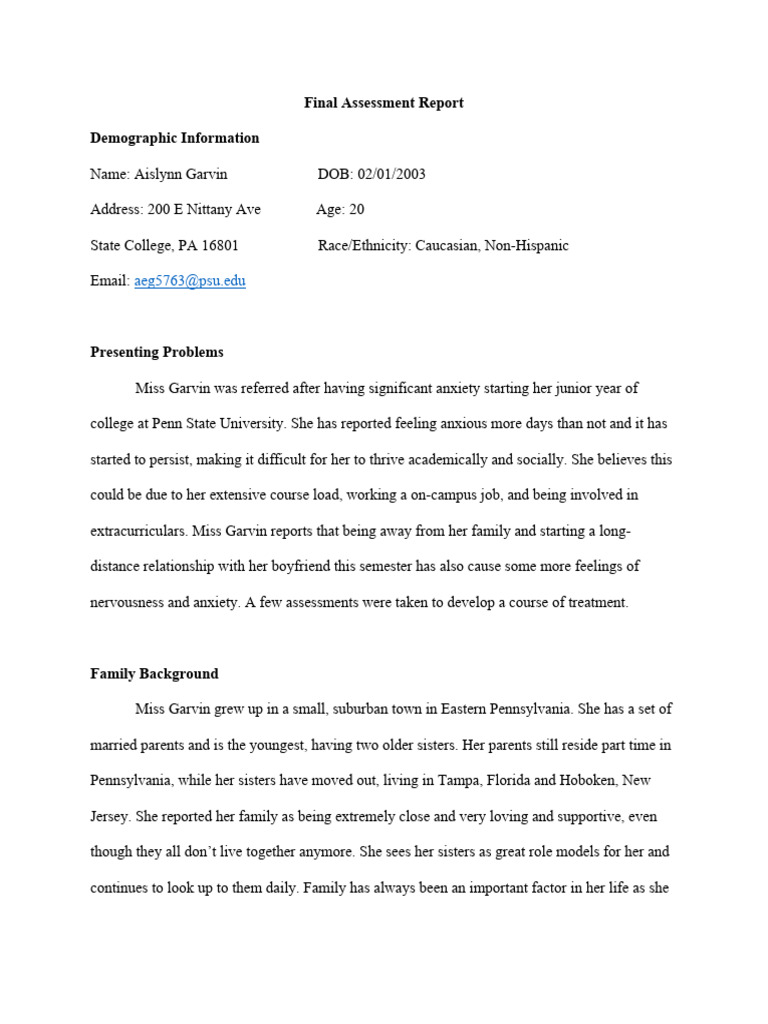 Rhs 302 Final Assessment Report 1 | Download Free PDF | Anxiety | Feeling