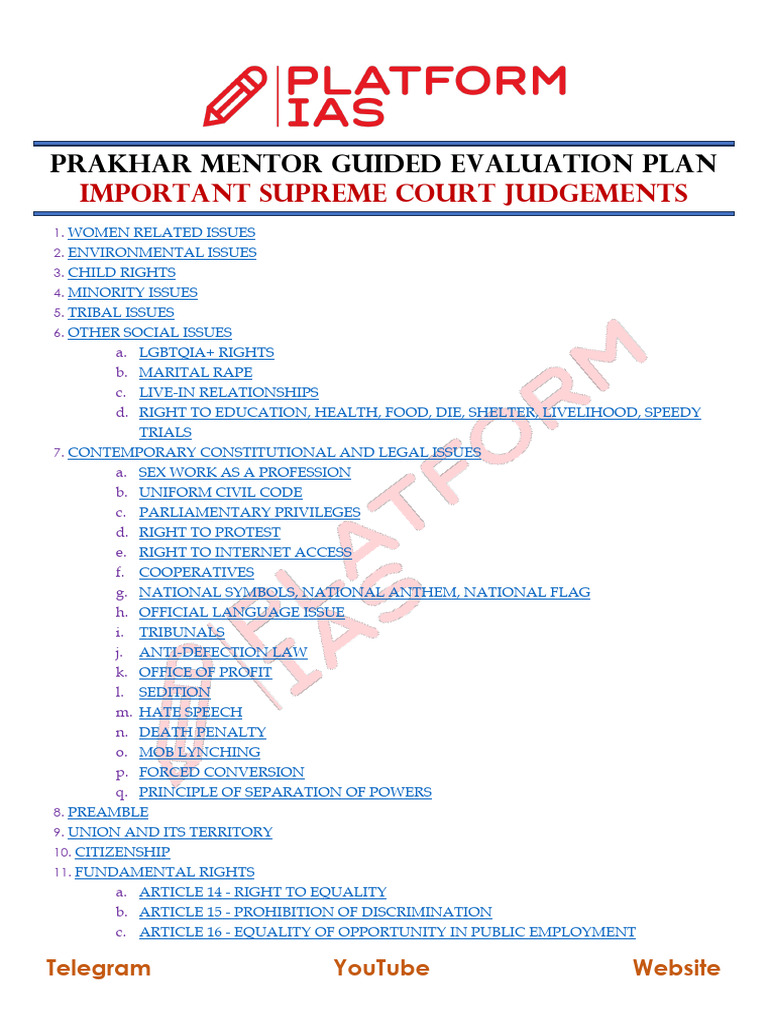 Important Supreme Court Judgements - Final | PDF | Human Rights | Justice