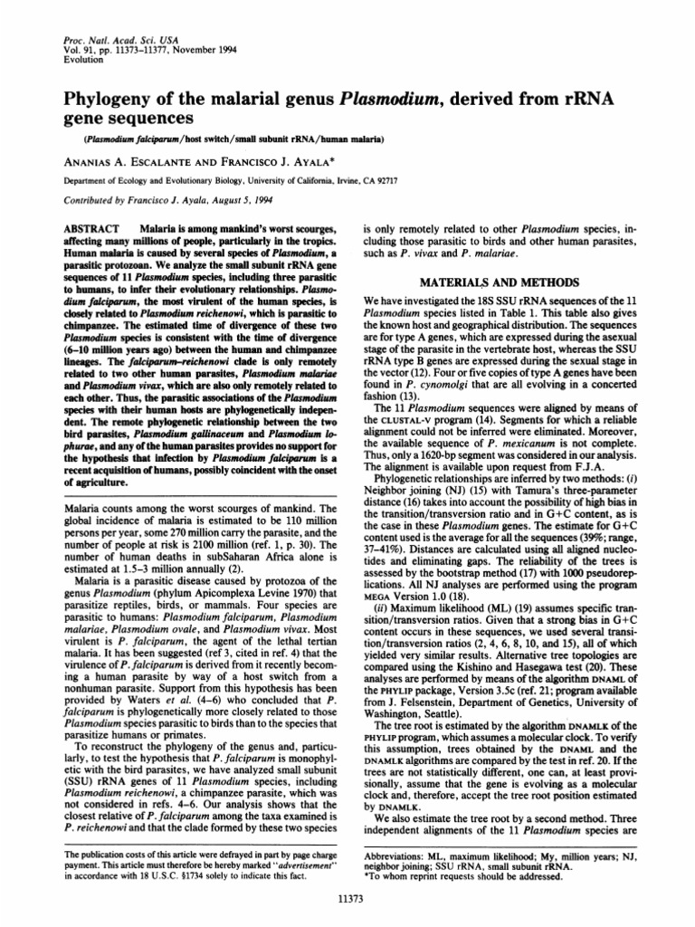 Escalante, A.A. y Ayala, F.J. Phylogeny of The Malarial Genus ...