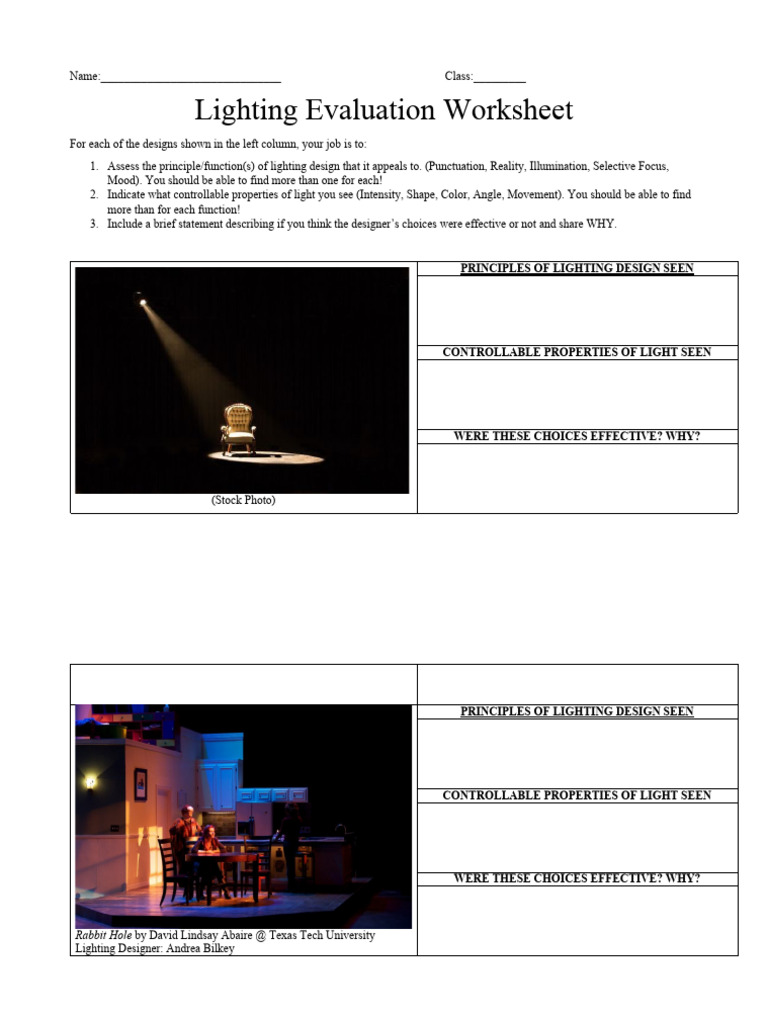 Lighting Analysis Worksheet | PDF