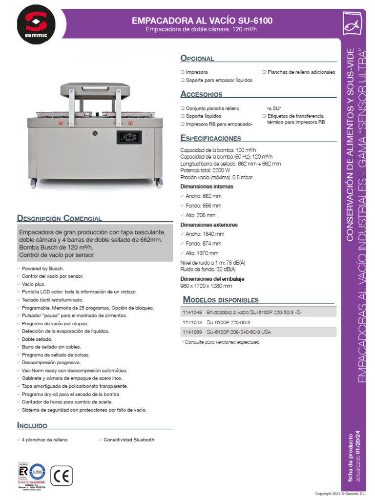 Ficha de Producto Empacadora Al Vacio Su 6100 | PDF