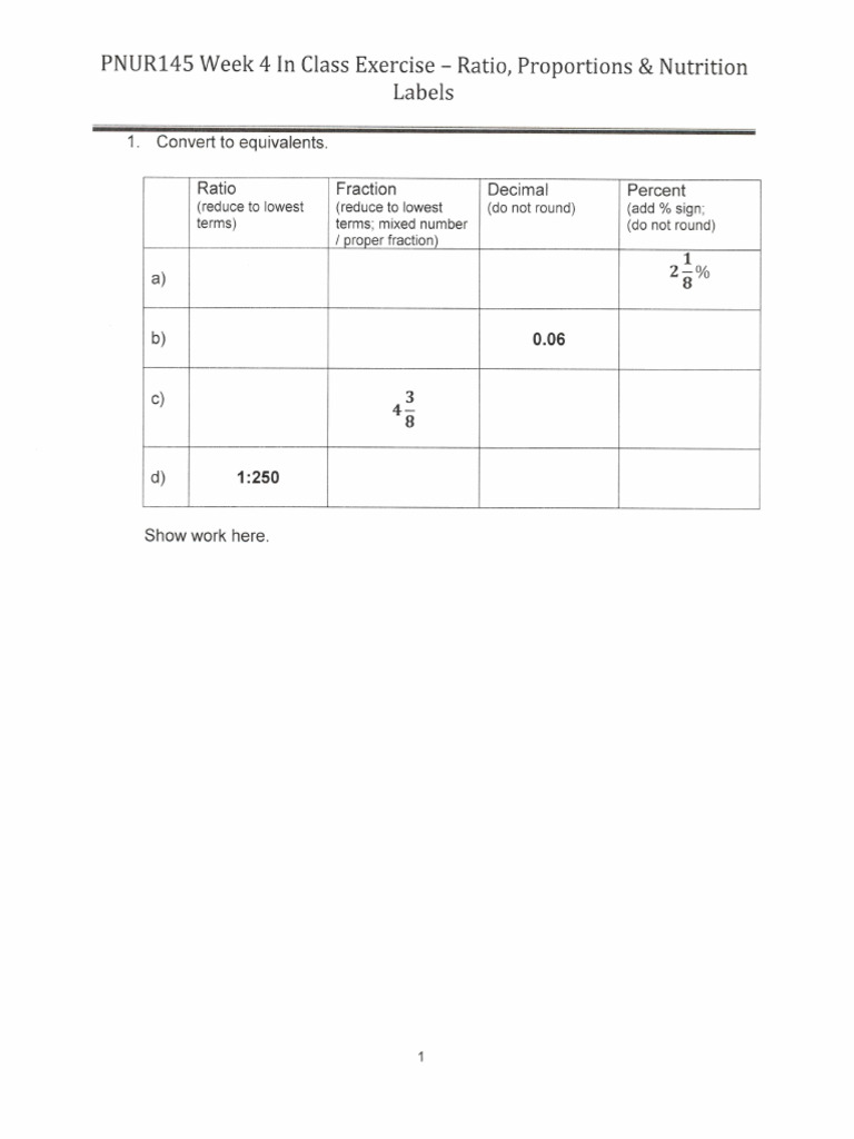 Week 4 Ratio, Proportions & Nutrition Labels | PDF
