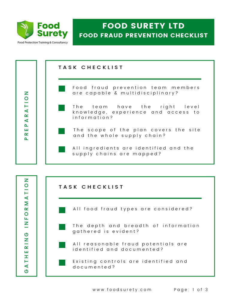 Food Fraud Prevention Checklist - Food Surety Limited | PDF | Emergency ...