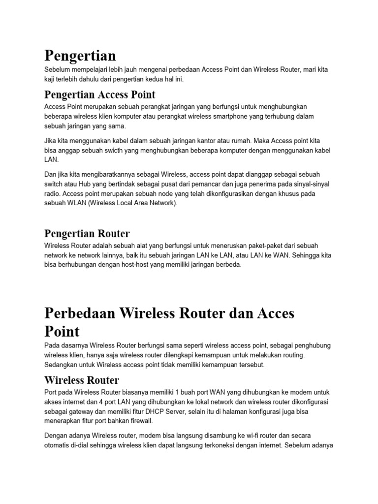 Perbedaan Wireless Router Dan Access Point | PDF | Komputer