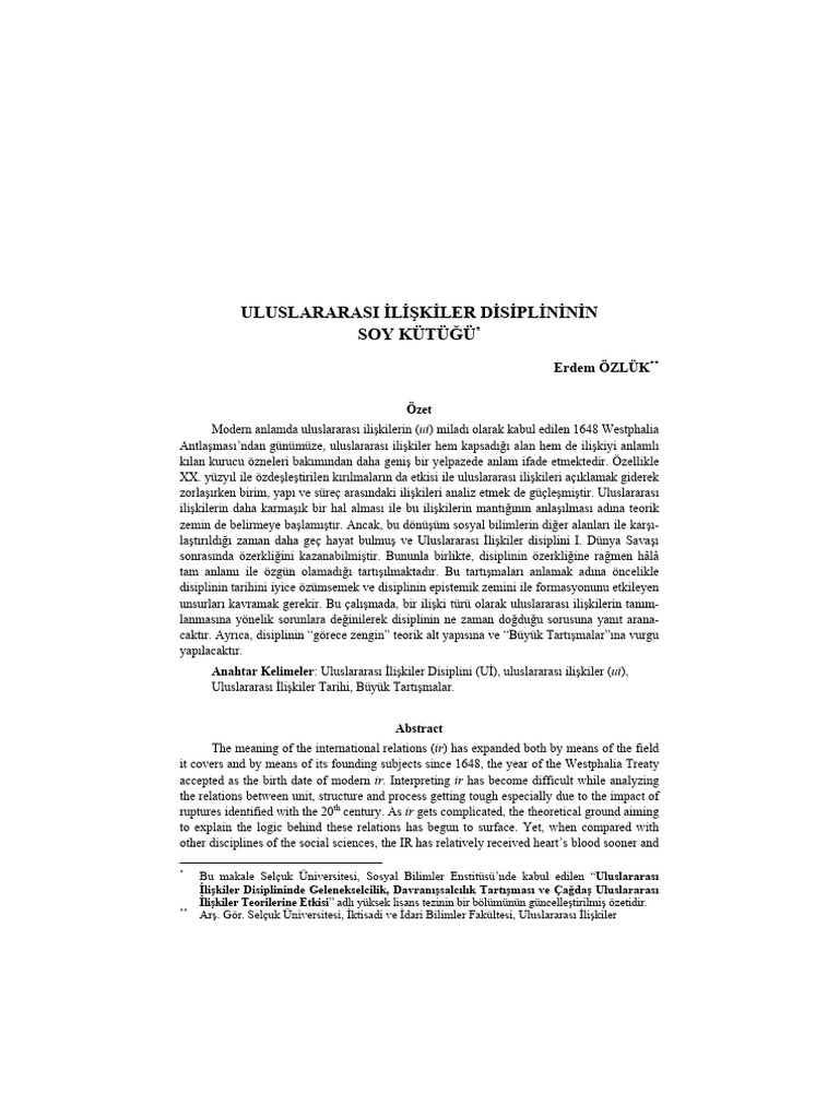 Uluslararasi Iliskiler Disiplininin Soy | PDF