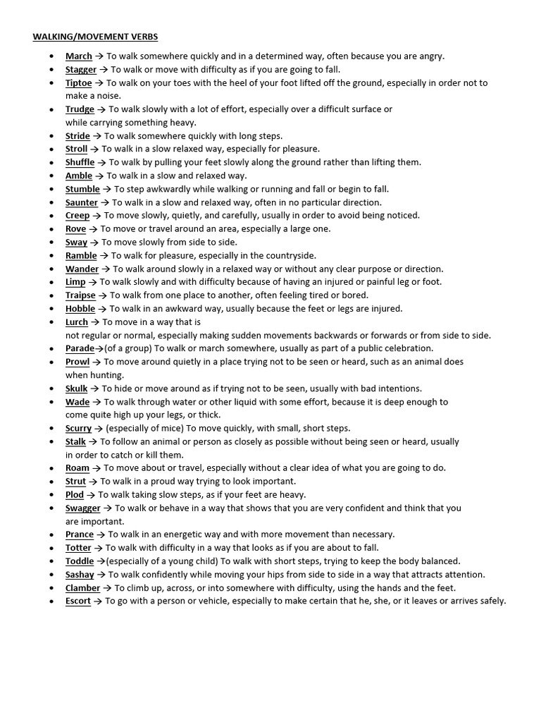 Walking and Movement Verbs Explained | PDF | Art