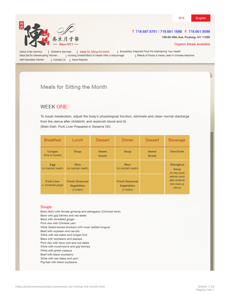 Chen Mommy Kitchen - Meals For Sitting The Month | Download Free PDF ...