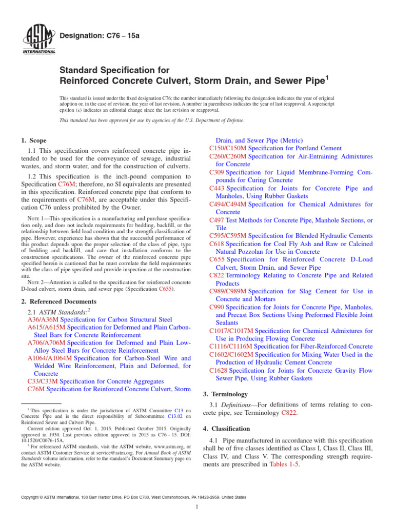 Reinforced Concrete Culvert, Storm Drain, and Sewer Pipe: Standard ...
