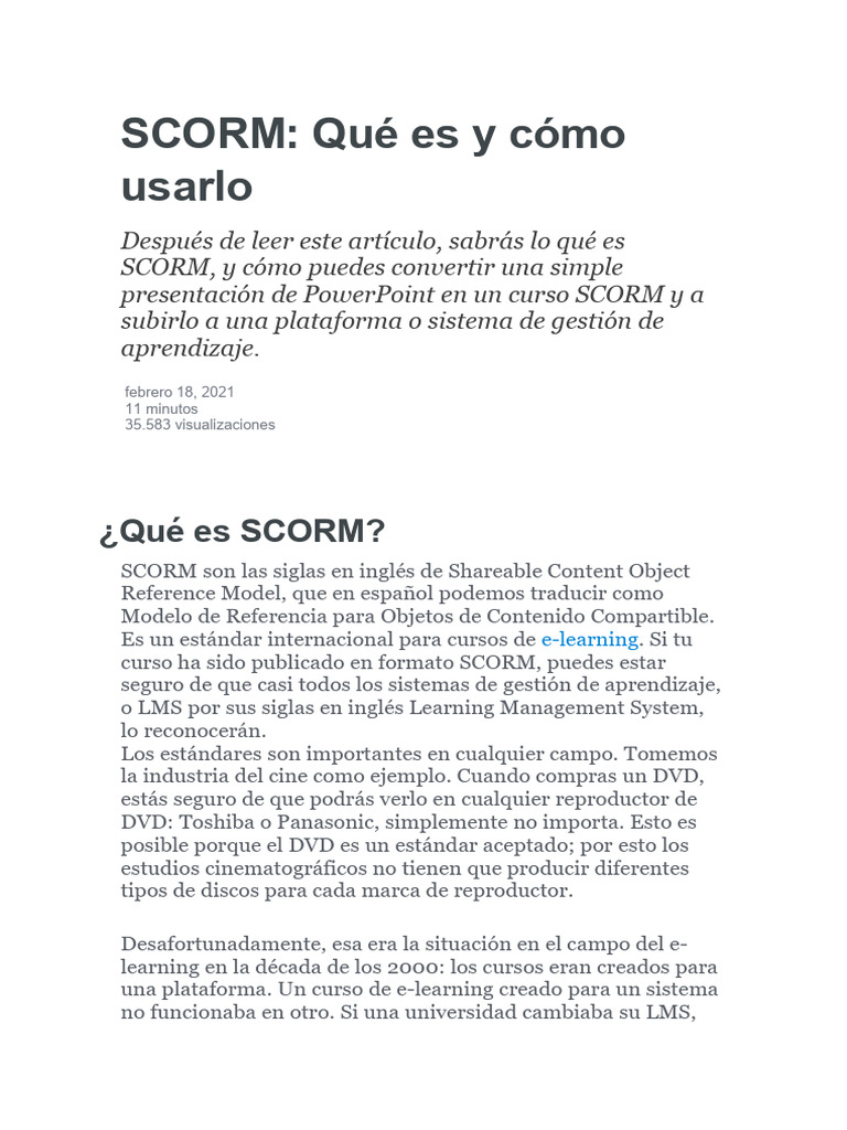 SCORM Qué es y сómo usarlo | PDF | Software de la aplicacion | Informática