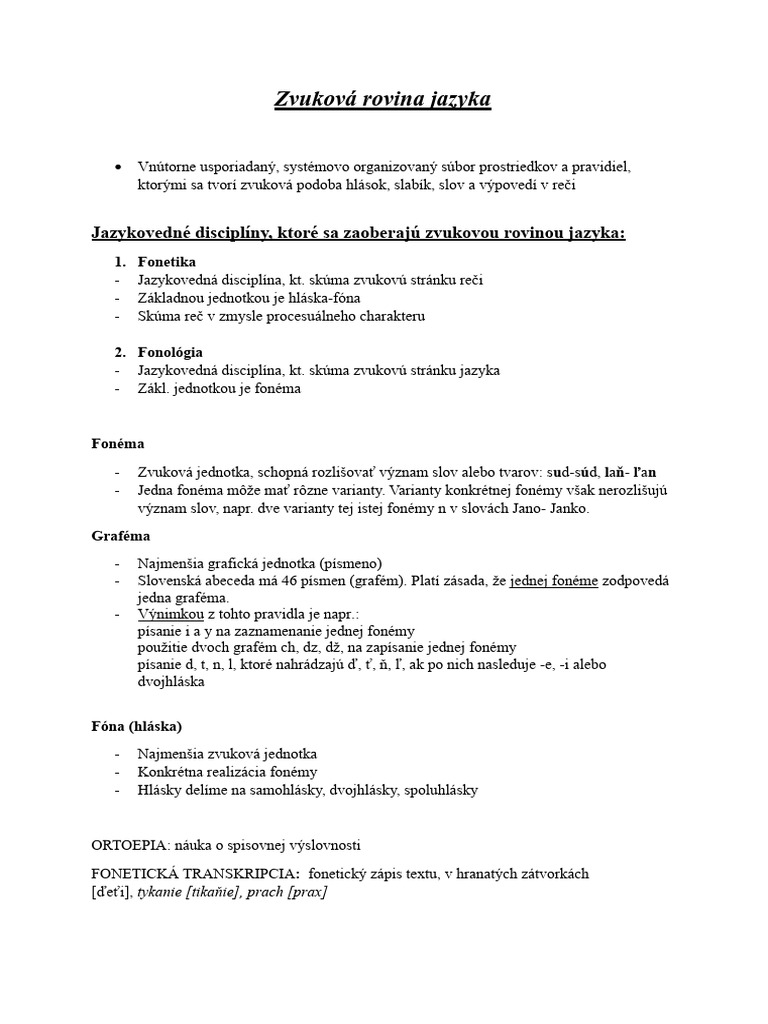 Zvuková Rovina Jazyka | PDF