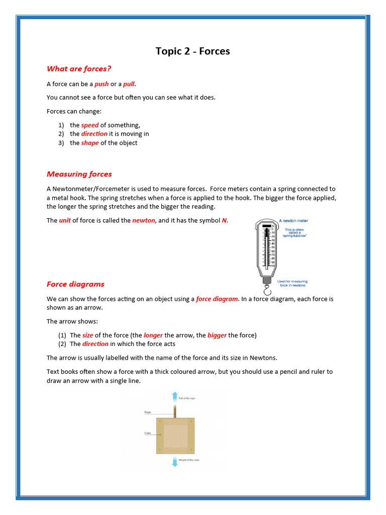 2 Forces revision notes | PDF | Force | Weight