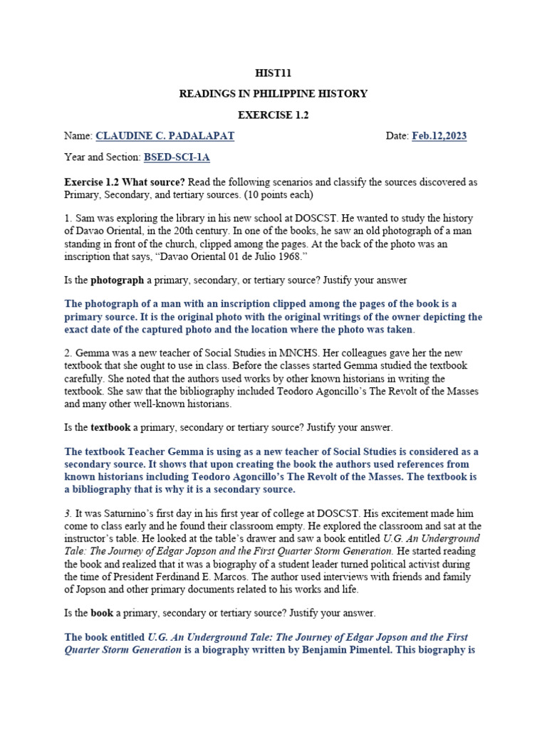 HIST11 Exercise1.2 PADALAPAT C. BSED-SCI-1A | PDF
