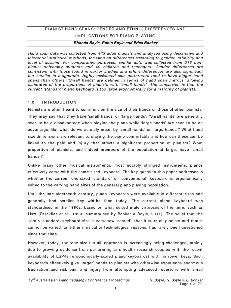 Pianist Hand Spans Gender and Ethnic Differences and Implications For ...