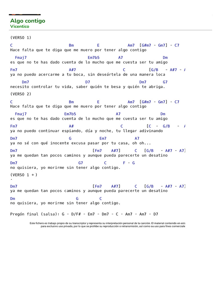 ALGO CONTIGO, Vicentico - Acordes | PDF