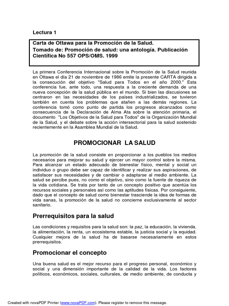 Carta de ottawa | PDF | Promoción de la salud | Sociedad