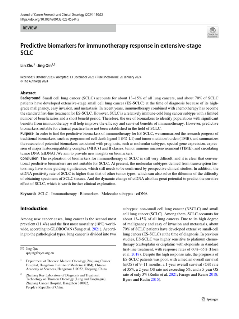 Predictive Biomarkers For Immunotherapy Response in Extensive Stage SCLC | PDF | Lung Cancer ...