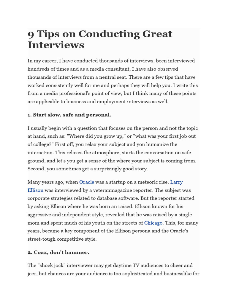 PI - 14 - 9 Tips On Conducting Great Interviews | PDF | Interview ...