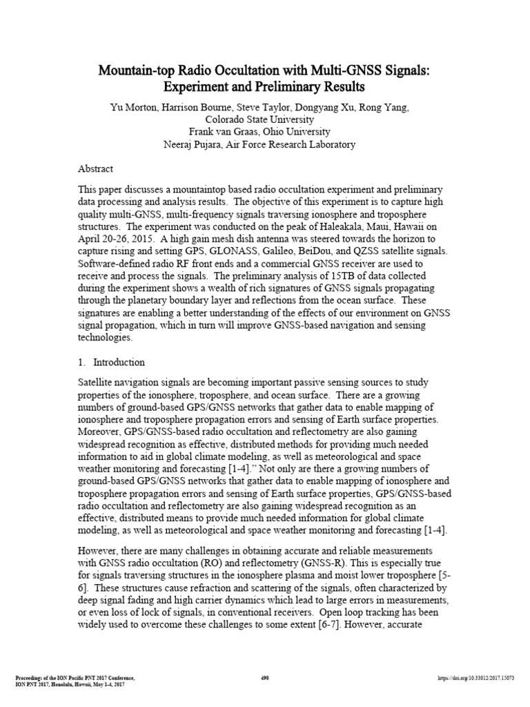 Mountain-Top Radio Occultation With Multi-GNSS Signals | PDF ...