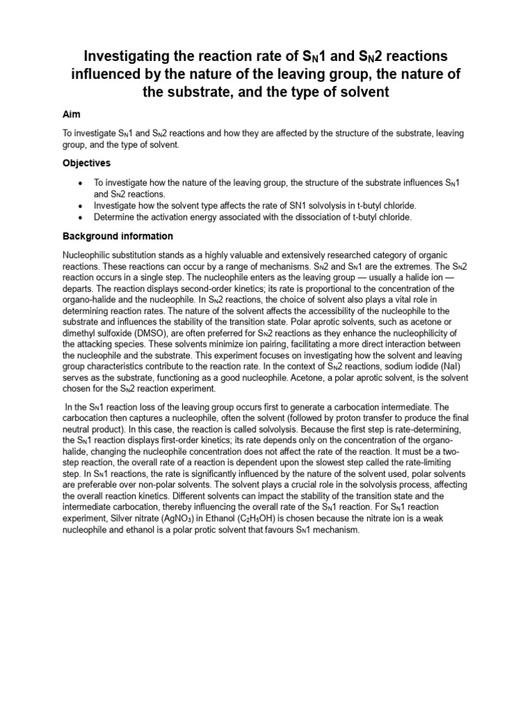 SN1 and SN2 Reaction Rate Analysis | PDF | Chemical Reactions | Solvent