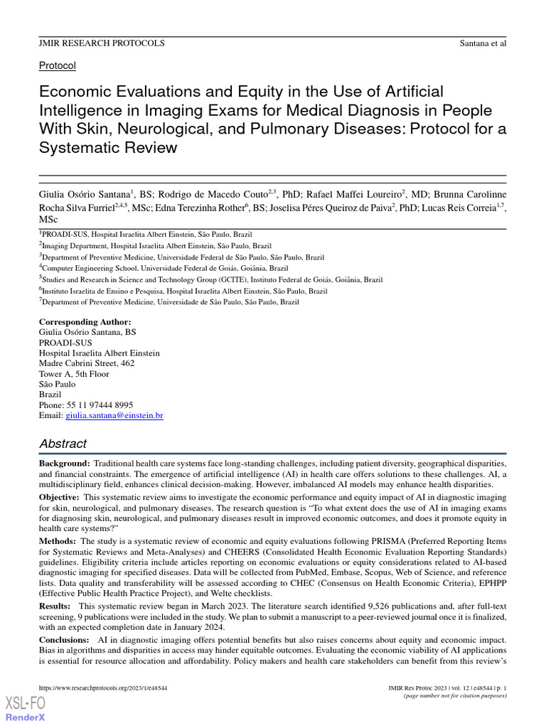 AI in Medical Imaging: Economic & Equity Review | PDF | Systematic ...