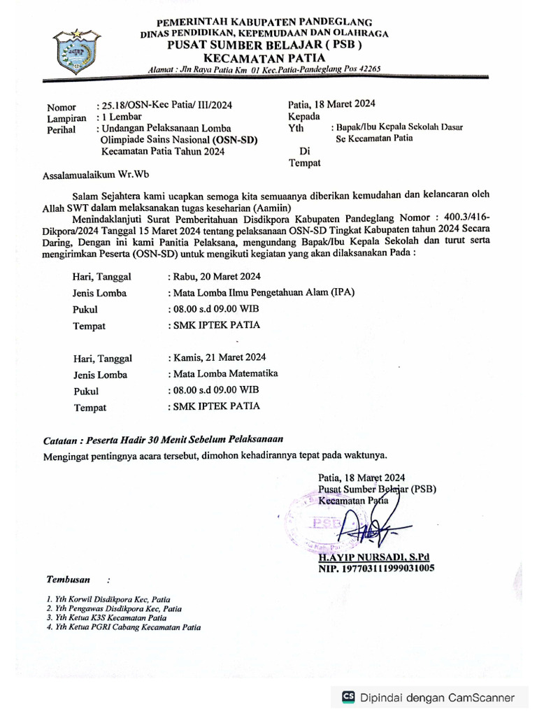 Undangan Pelaksanaan Lomba OSN | PDF