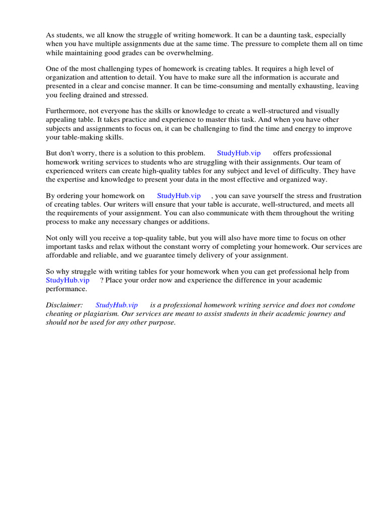 Table Homework | PDF | Homework