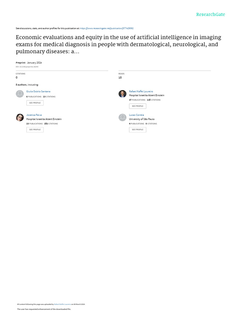 Economic evaluations and equity in the use of artificial intelligence in imaging exams for ...