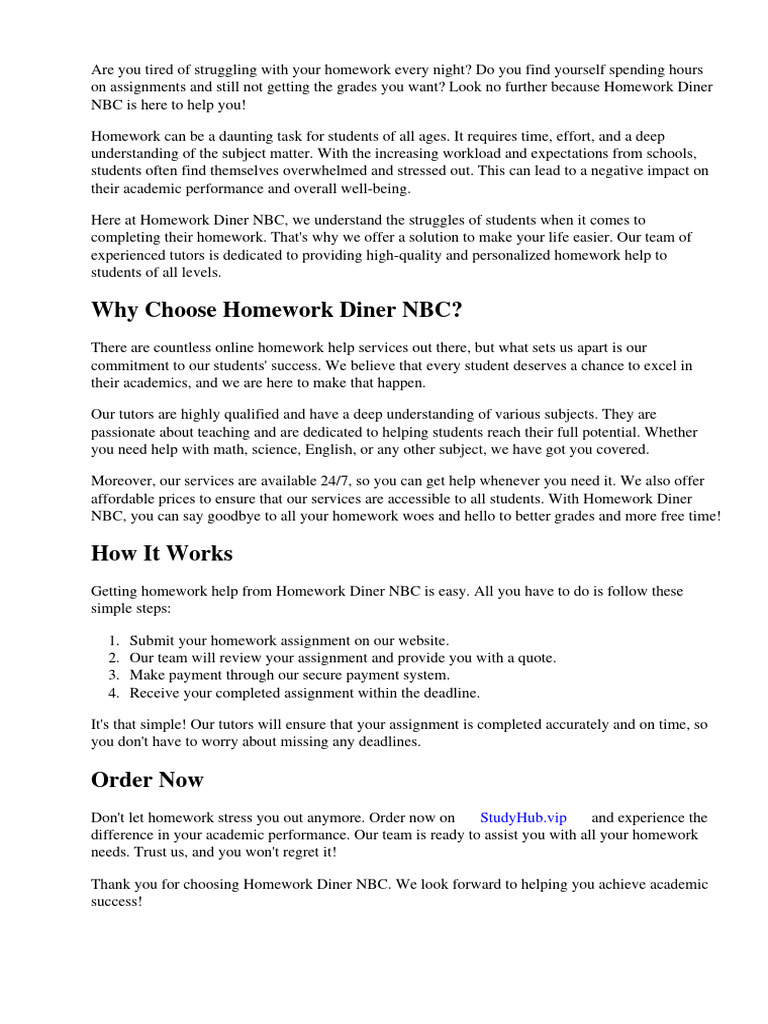 Homework Diner NBC | PDF | Homework