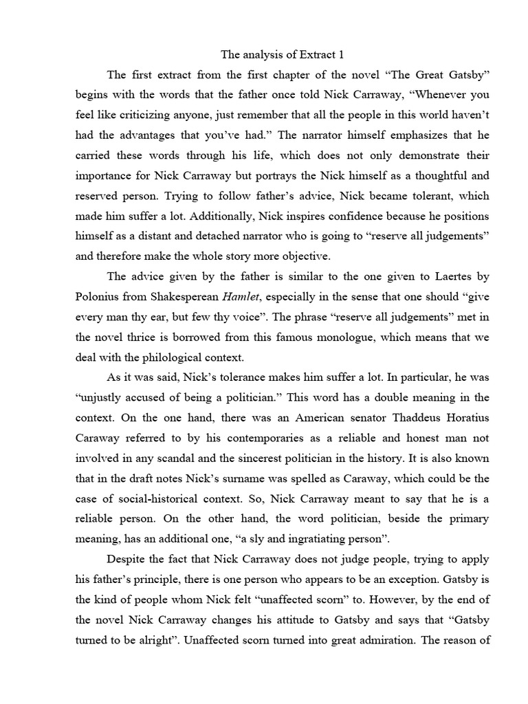 Literary Analysis of Gatsby's Intro | PDF | The Great Gatsby