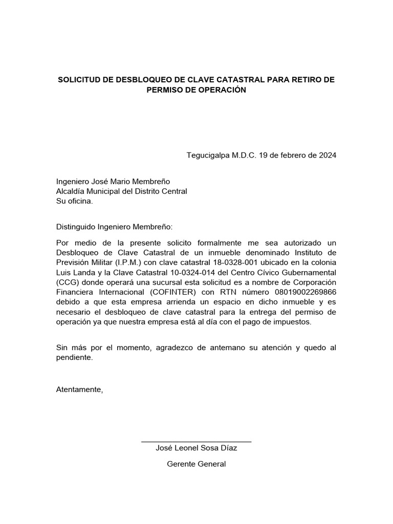 Solicitud desbloqueo clave catastral | PDF