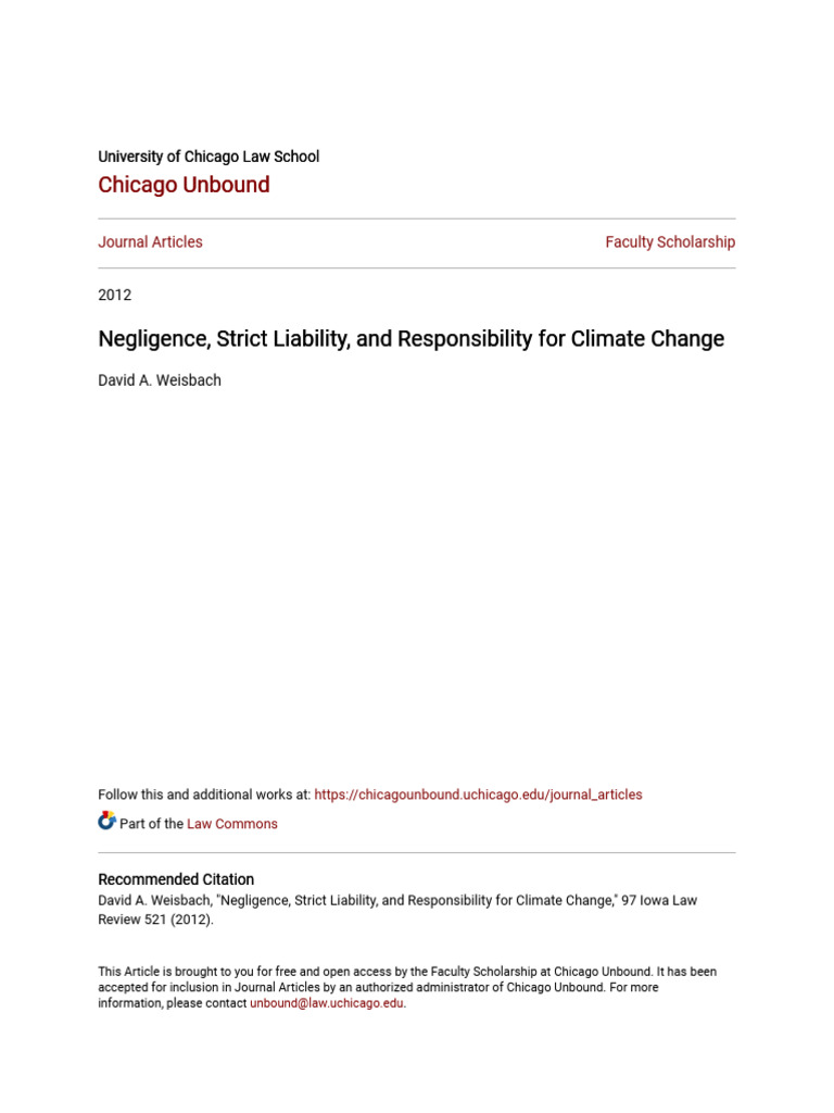 Negligence Strict Liability and Responsibility For Climate Chan | PDF ...