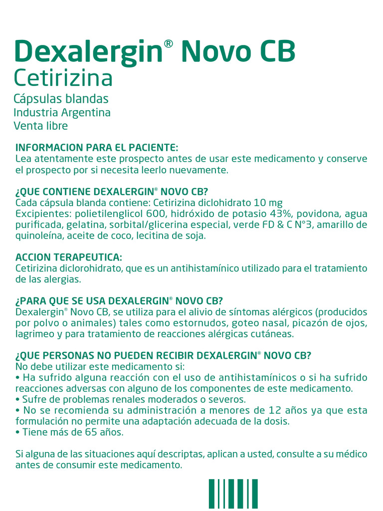 Dexalergin Novo CB Prospecto | PDF | Medicamentos con receta | Efecto ...