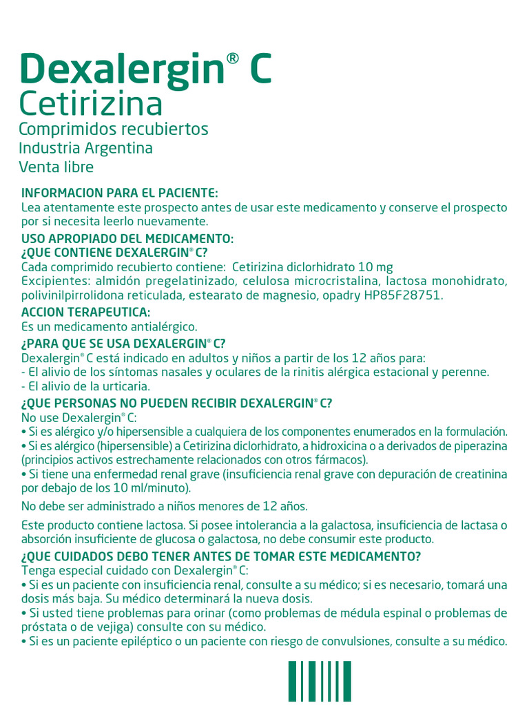 Dexalergin C Prospecto | PDF | Tratamientos médicos | Medicina CLINICA
