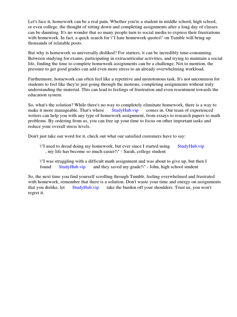 I Hate Homework Quotes Tumblr | PDF | Homework