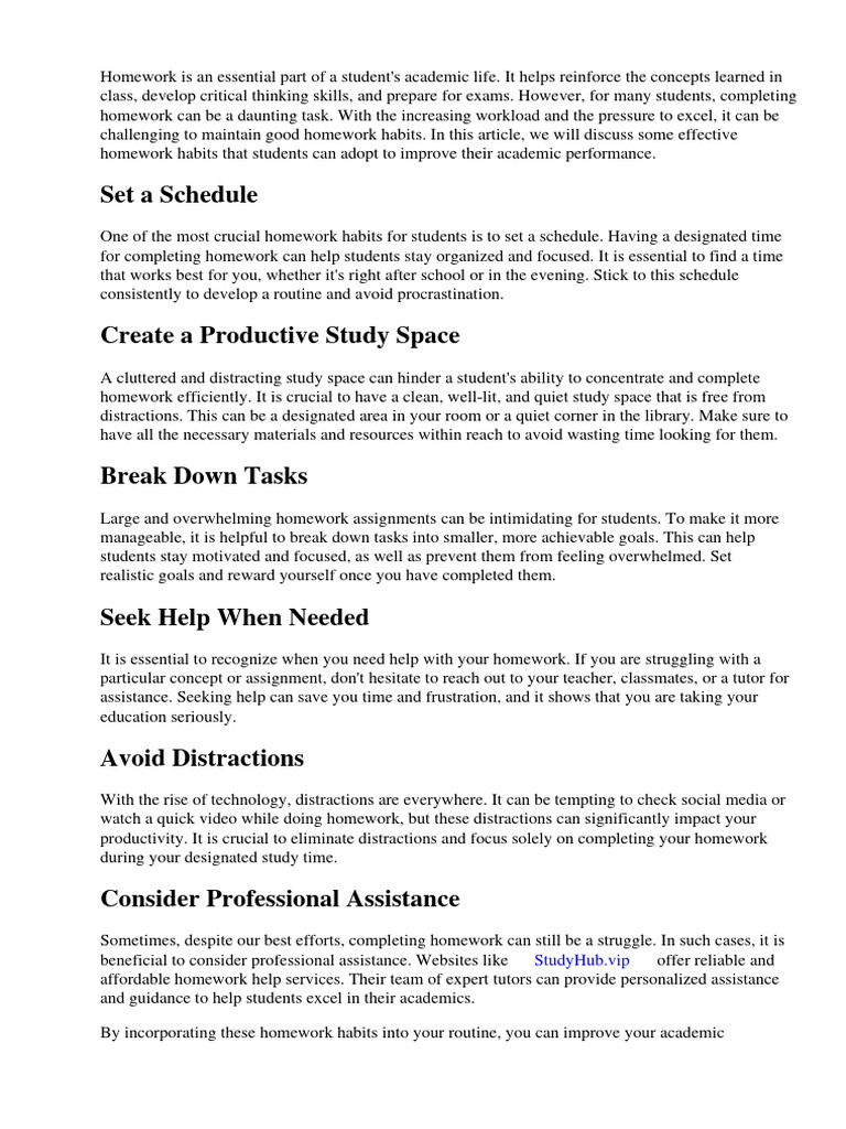 Homework Habits for Students | PDF | Homework | Teachers