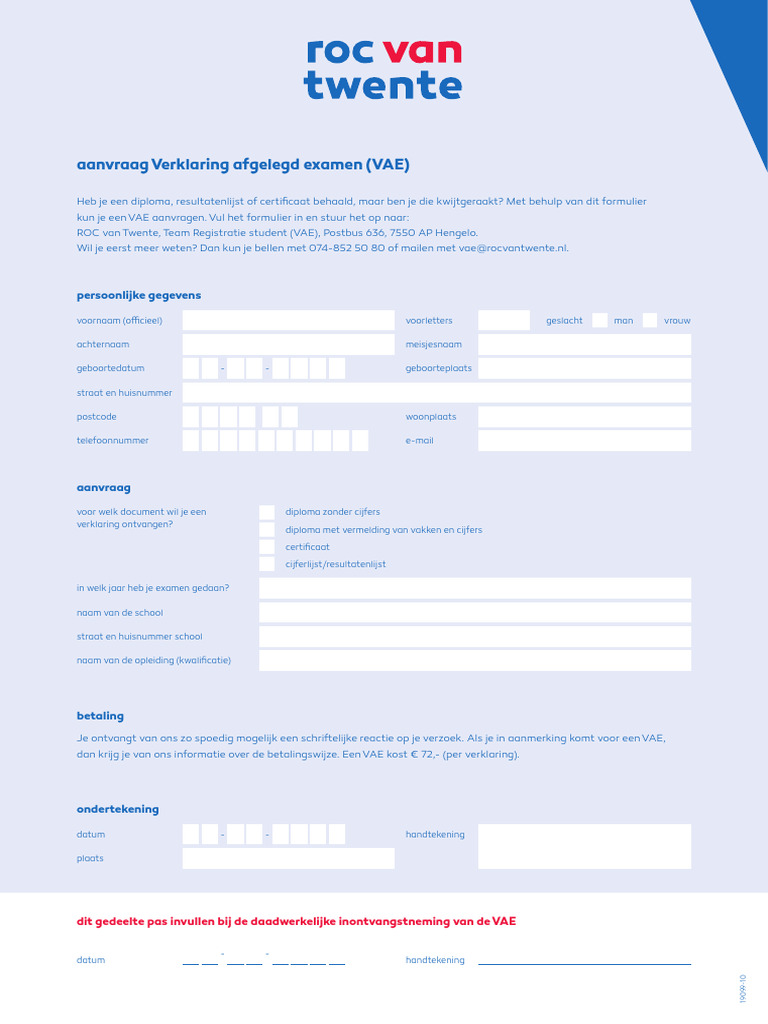 Aanvraag Verklaring Afgelegd Examen | PDF
