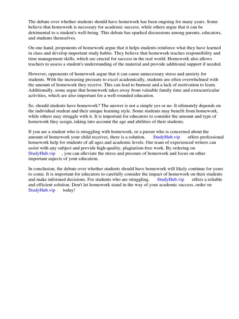 Homework Debate: Pros and Cons | PDF | Homework | Teachers