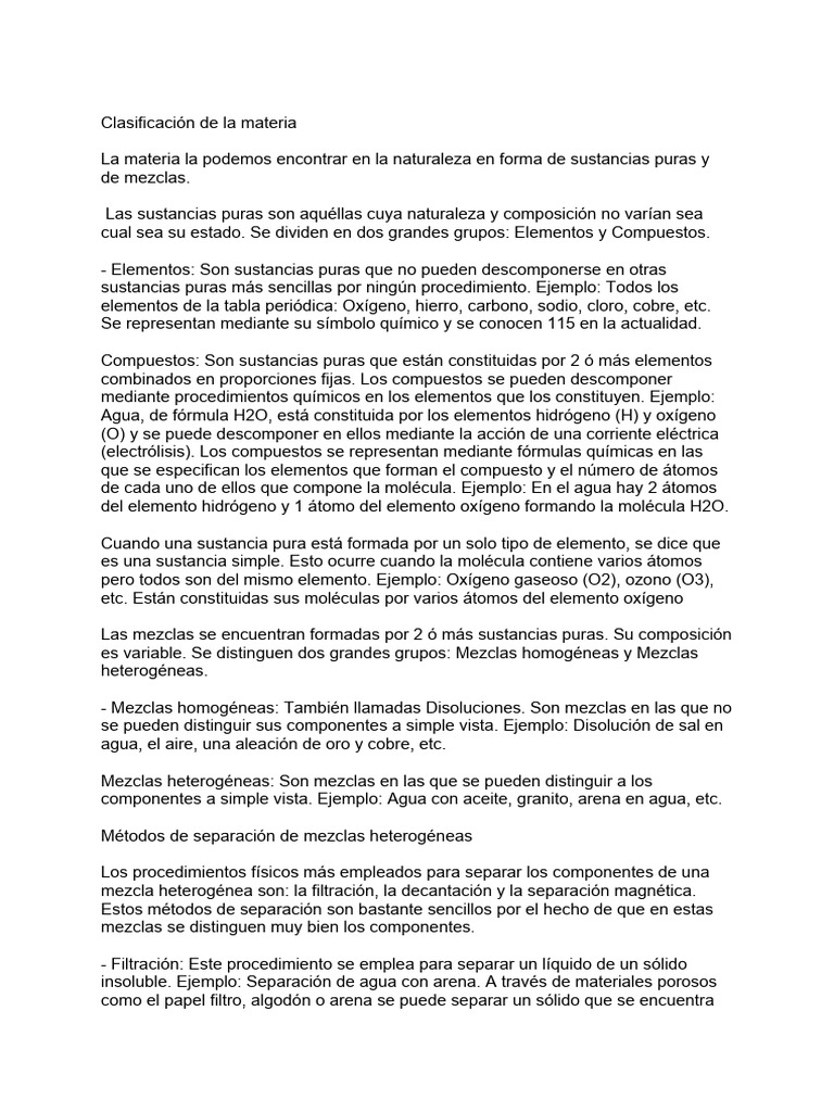 Clasificación de La Materia | PDF | Elementos químicos | Sustancias ...
