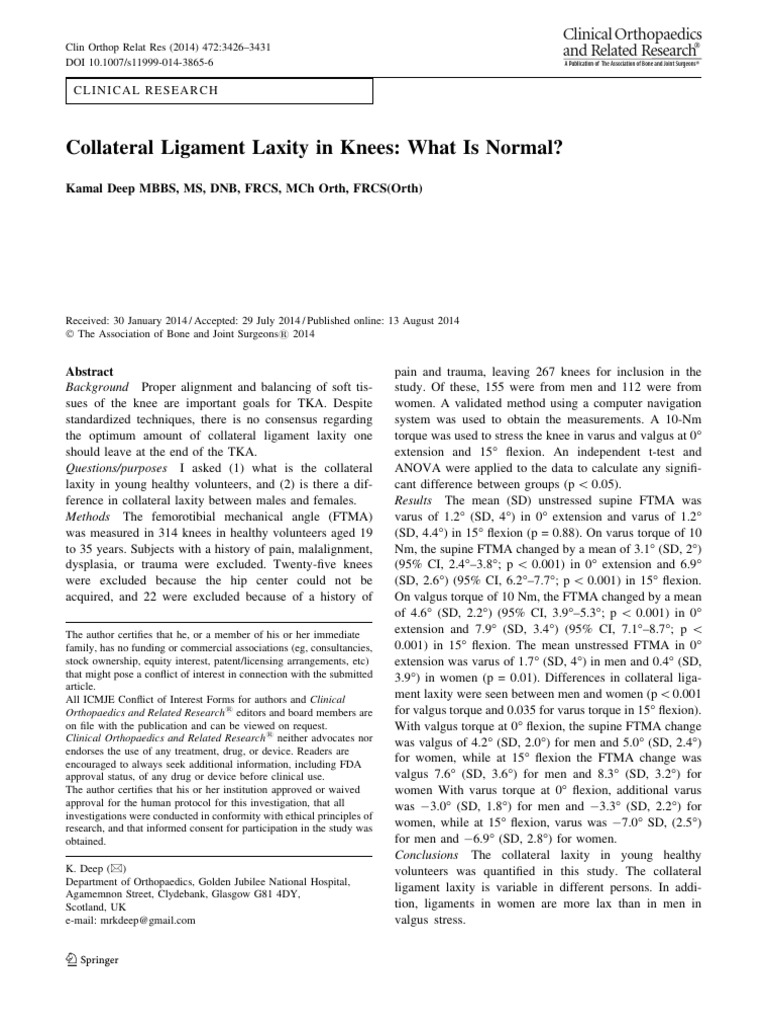 Xollateral Lid Laxity What Is Normal-Kamaldeep | PDF | Knee ...