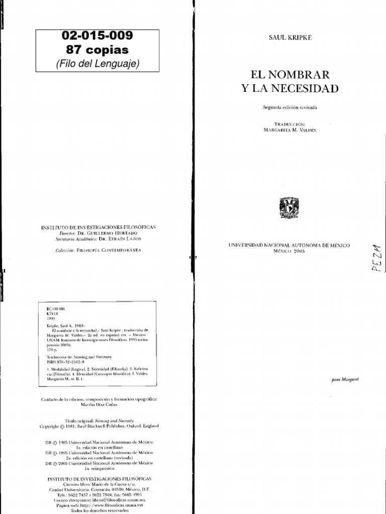 Kripke - El Nombrar Y La Necesidad | PDF