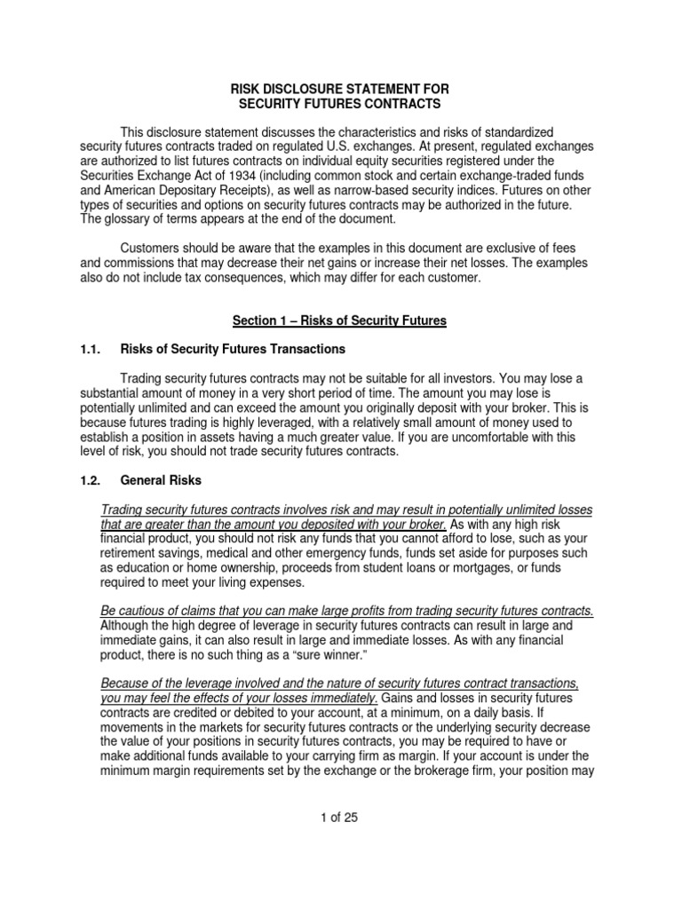 Security Futures Disclosure | PDF | Futures Contract | Margin (Finance)