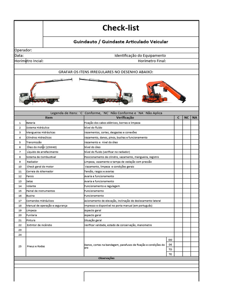 Check Lista - Guindauto - Guindaste Articulado Veicular | PDF | Radiador | Engenharia Mecânica