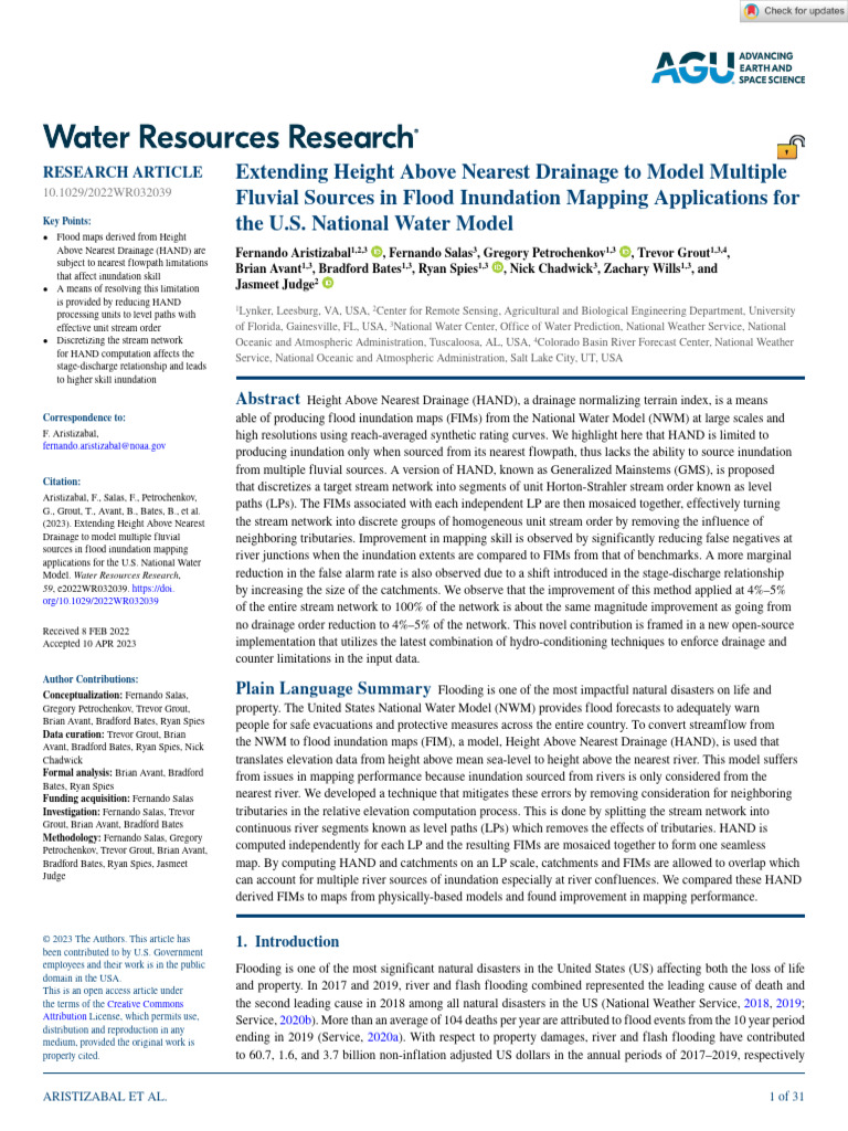 Water Resources Research - 2023 - Aristizabal - Extending Height Above ...