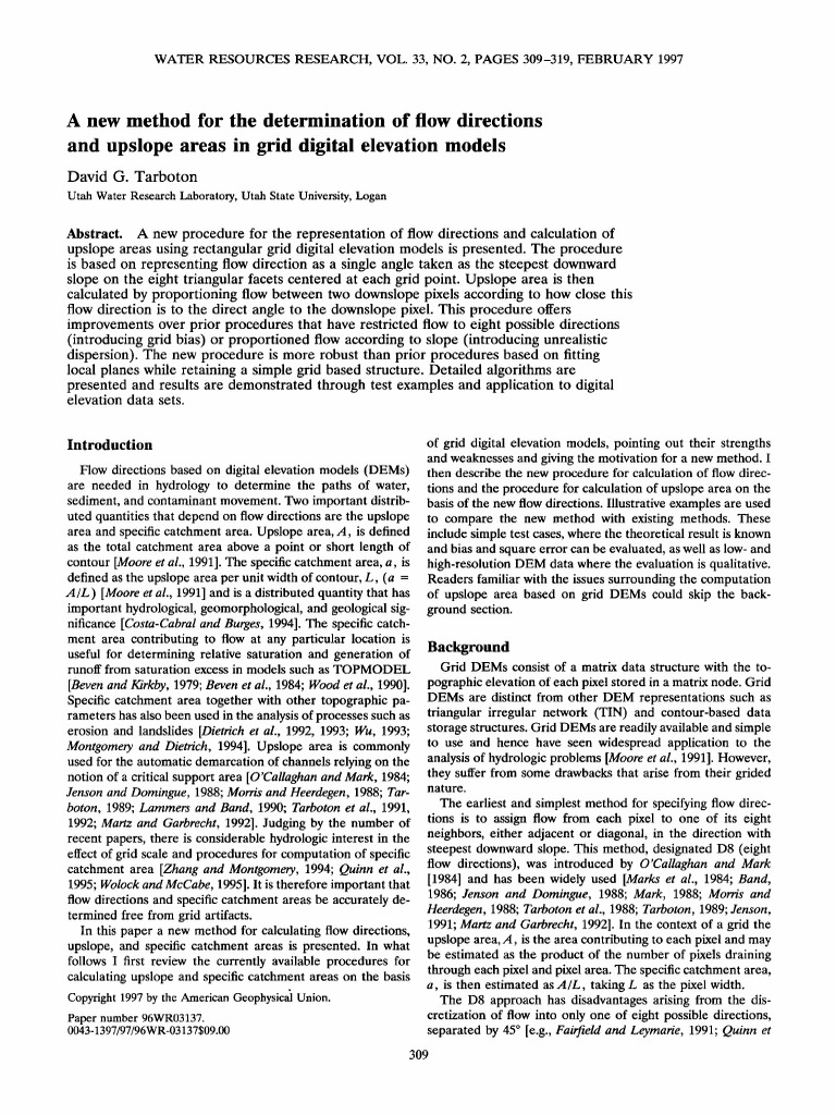 Water Resources Research - 1997 - Tarboton - A New Method For The Determination of Flow ...