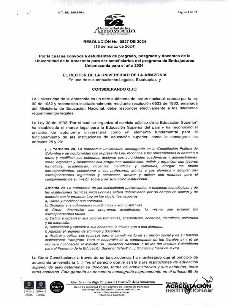 Resolucion No. 0827 | PDF