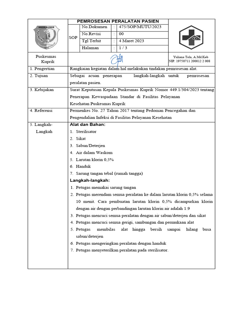 Pemrosesan Peralatan Pasien | PDF